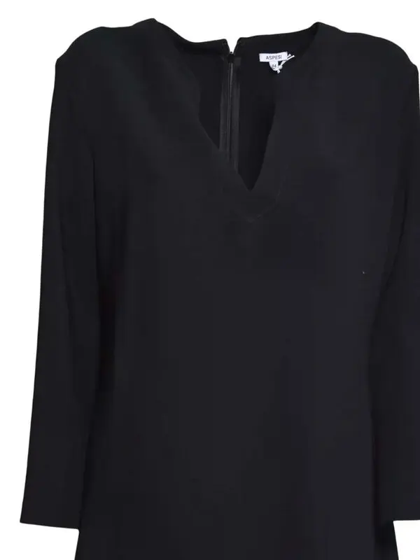 Aspesi V-neck Mini Dress With Long Sleeves And Zip Fastening - Black