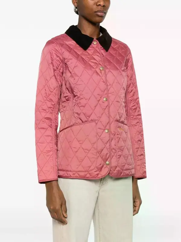 Barbour Quilted Jacket With Corduroy Collar - Pink