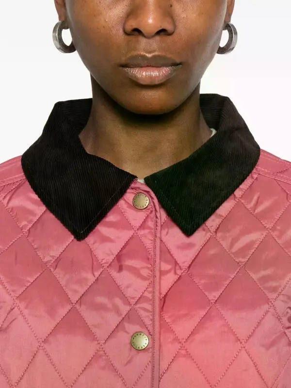 Barbour Quilted Jacket With Corduroy Collar - Pink