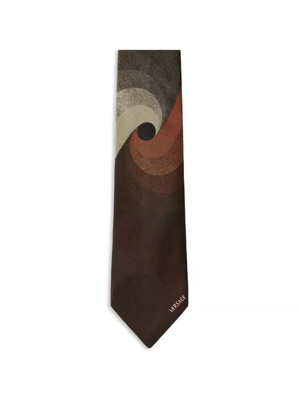 Versace Printed Jacquard Silk Tie - Brown