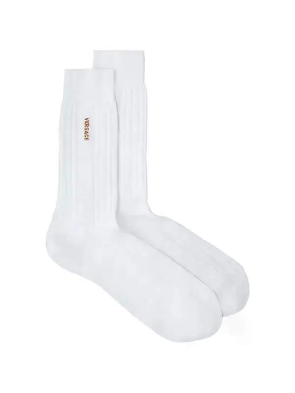 Versace Embroidered Cotton Ribbed Socks - White