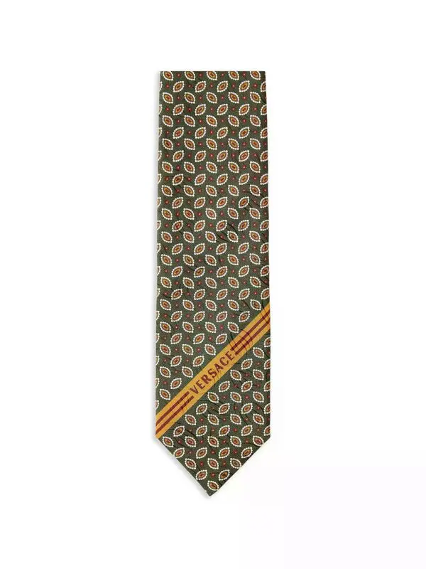 Versace Printed Jacquard Silk Tie - Green
