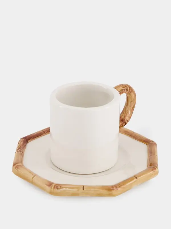 LES-OTTOMANS Bamboo Ceramic Coffee Cup And Saucer