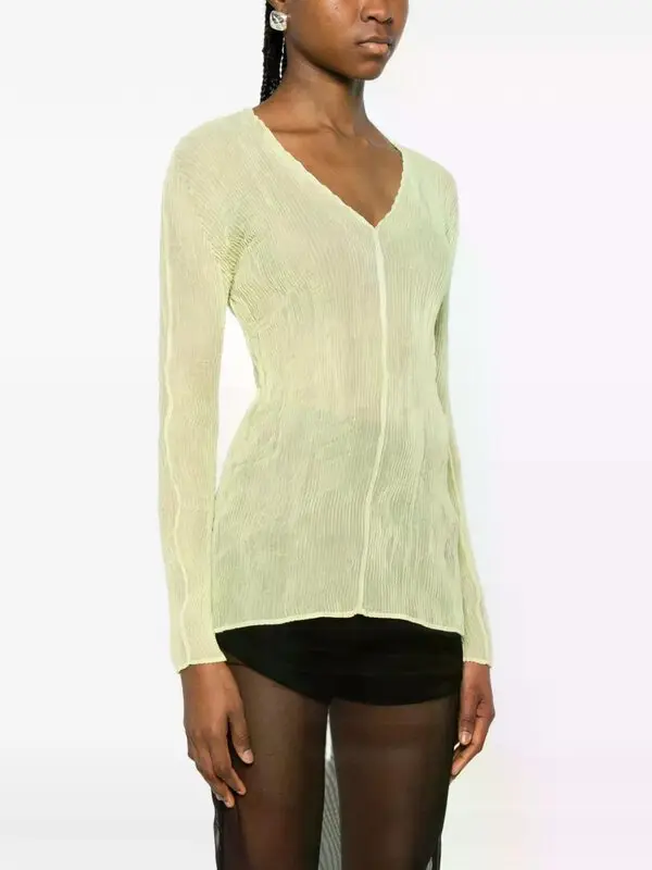 Issey Miyake V-neck Ruffled T-shirt - Green