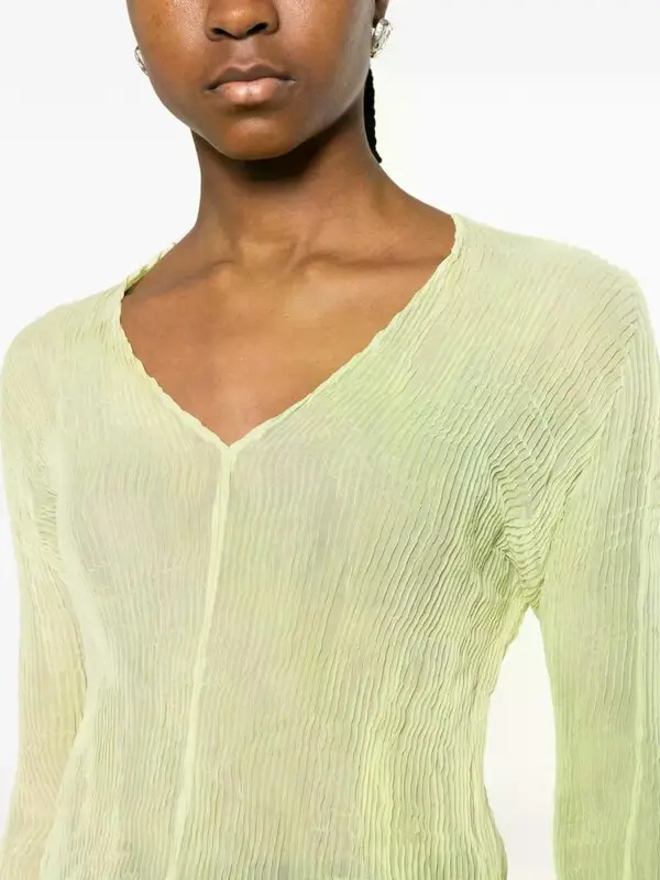 Issey Miyake V-neck Ruffled T-shirt - Green