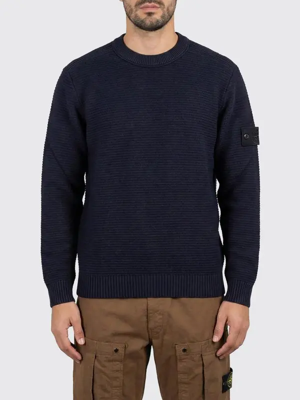 Stone Island Crew Neck Jumper With Compass Logo - Blue