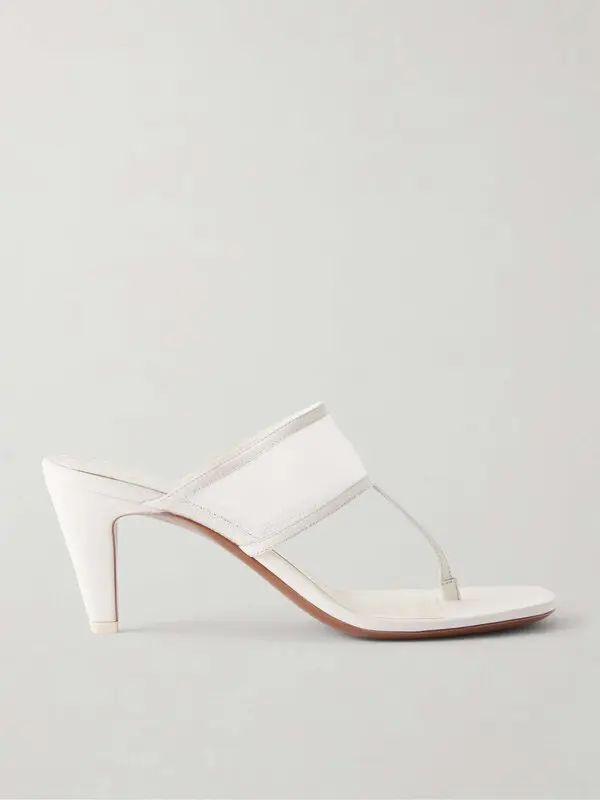 NEOUS Vena 65 Leather-trimmed Mesh Sandals - Neutral