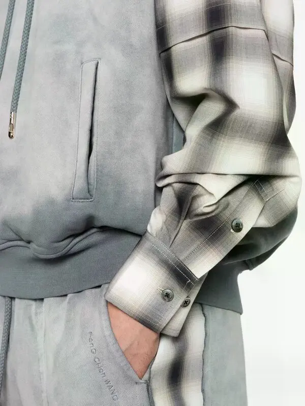 FENG CHEN WANG Check-pattern-sleeve Hoodie
