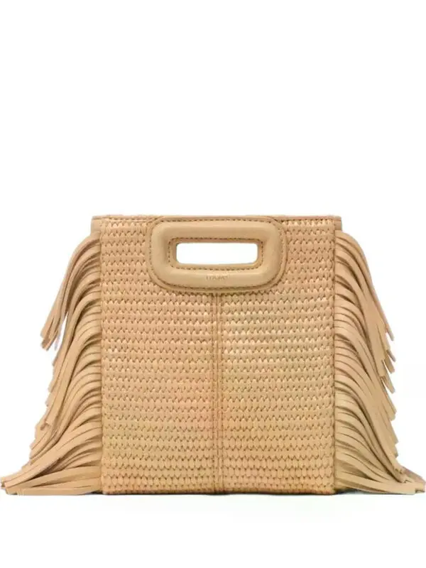 Maje Raffia Effect Mini Bag With Fringe Detailing - Neutrals