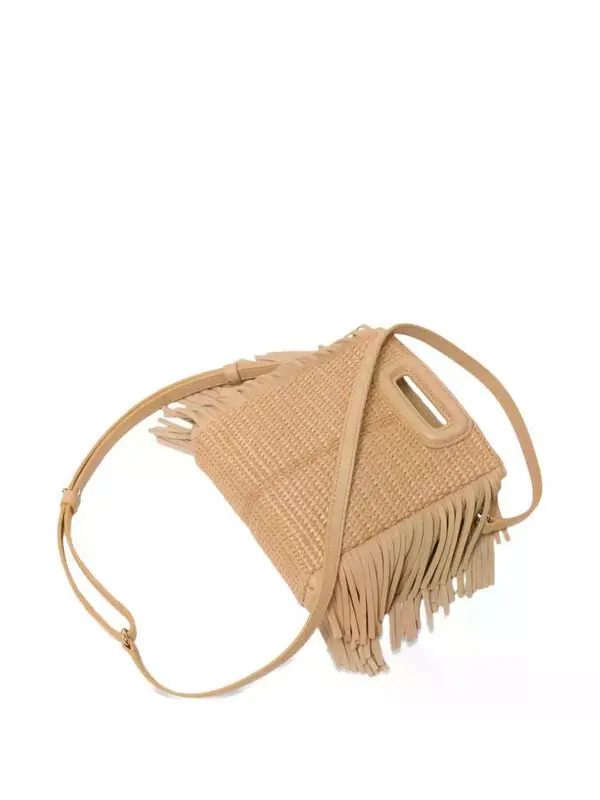 Maje Raffia Effect Mini Bag With Fringe Detailing - Neutrals