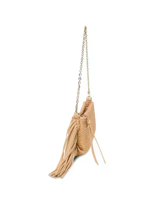 Maje Miss M Raffia Clutch With Chain Strap And Fringe Detail