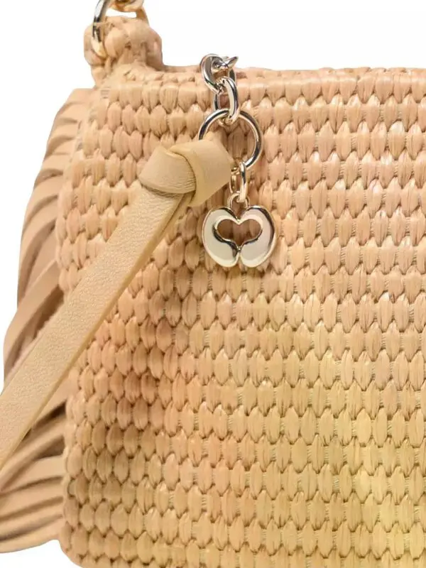 Maje Miss M Raffia Clutch With Chain Strap And Fringe Detail