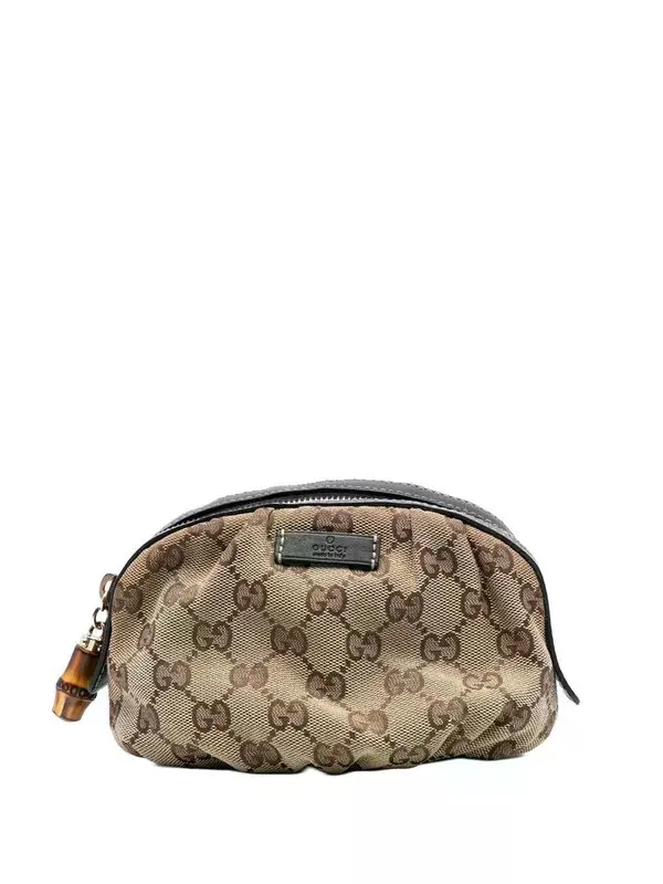 Gucci Gg Canvas Bamboo Cosmetic Pouch - Brown