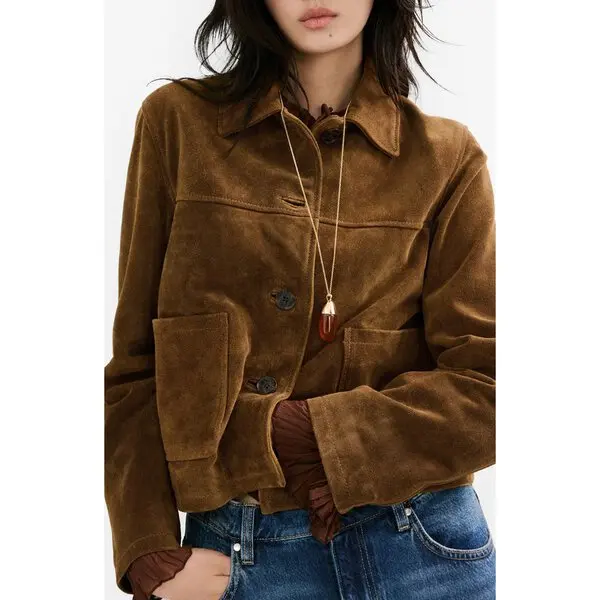 Mango Laura Crop Suede Jacket