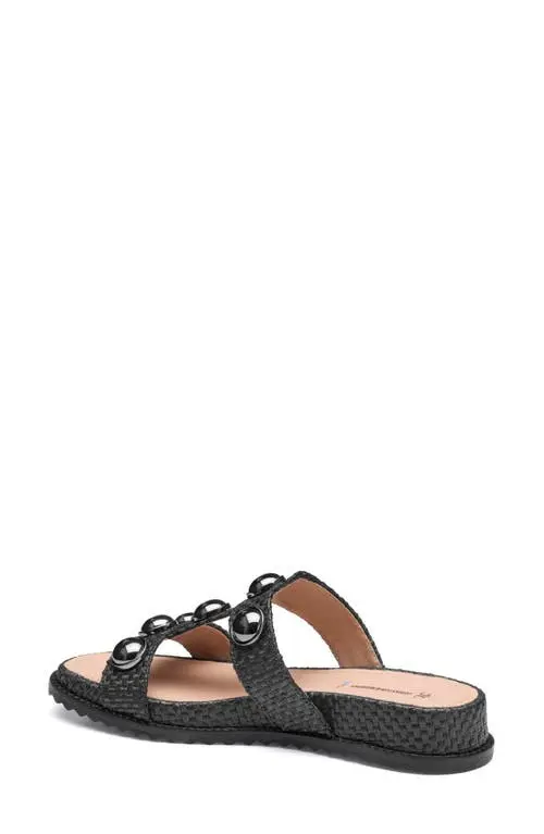 Johnston & Murphy Chandler Embellished Wedge Slide Sandal - Black Raffia