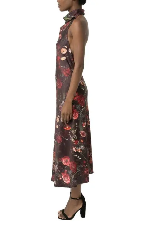 AREA STARS Halter Midi Jersey Dress - Black Garden