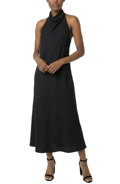 AREA STARS Halter Midi Jersey Dress - Black Garden