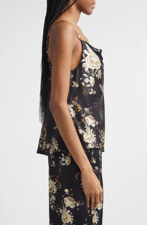 Camilla Printed Draped Asymmetric Silk Camisole - Flamenco Folklore
