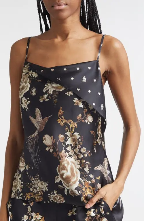Camilla Printed Draped Asymmetric Silk Camisole - Flamenco Folklore