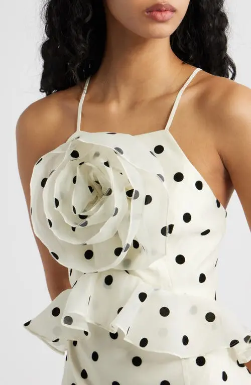 LUCY PARIS Remy Polka Dot Rosette Ruffle Mini Dress