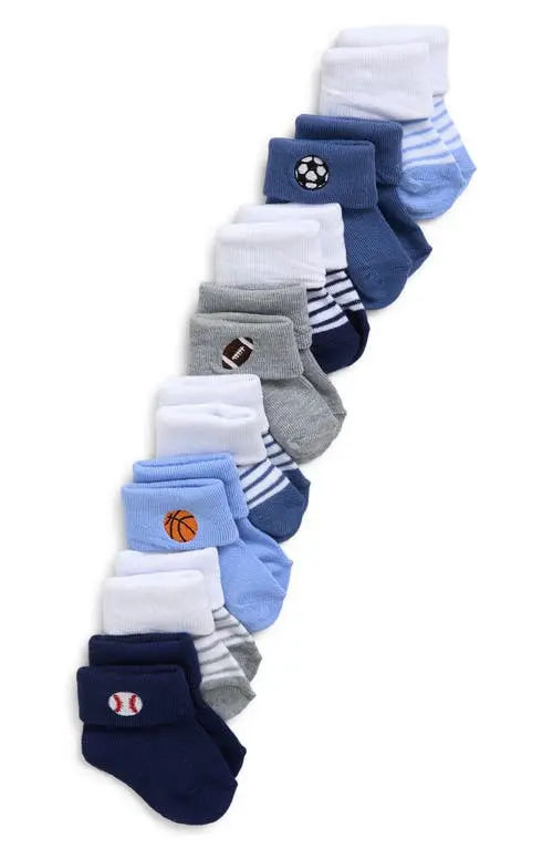 CAPELLI NEW YORK Assorted 8-pack Sports Balls Cuffed Crew Socks - Blue Combo