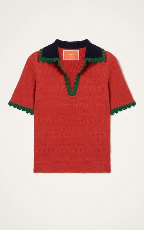 La DoubleJ Picket Polo Top - Solid Terra