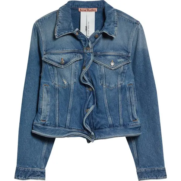 Acne Studios Wavy Distressed Denim Jacket - Mid Blue