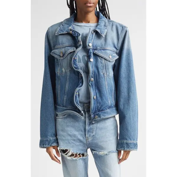 Acne Studios Wavy Distressed Denim Jacket - Mid Blue