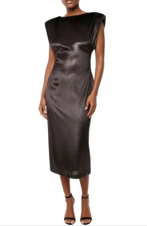 AREA STARS Lurex Velvet Midi Dress - Black