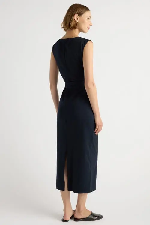 Modern Citizen Edina Tie-front Slit-neck Dress - Deep Navy