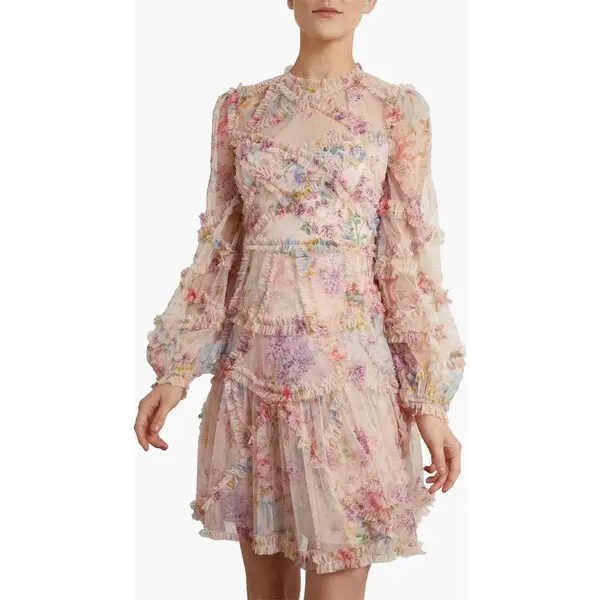 NEEDLE & THREAD Floral Diamond Ruffle Dress
