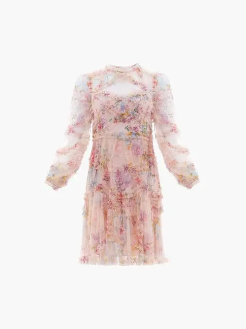 NEEDLE & THREAD Floral Diamond Ruffle Dress