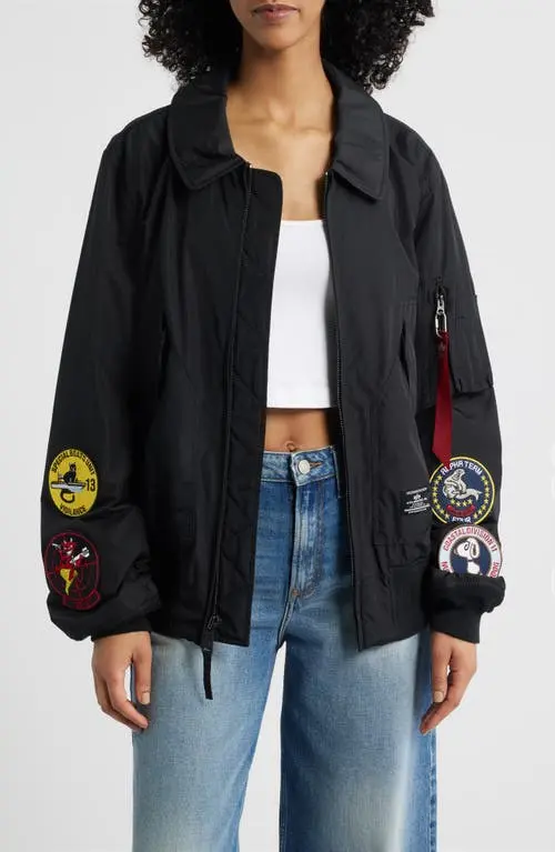 Alpha Industries Patch Detail Relaxed Fit Flight Jacket - Black