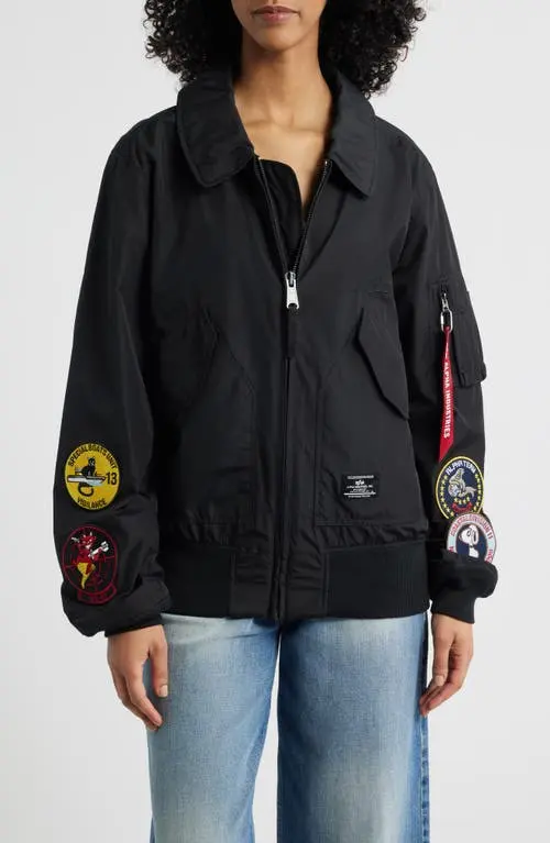 Alpha Industries Patch Detail Relaxed Fit Flight Jacket - Black