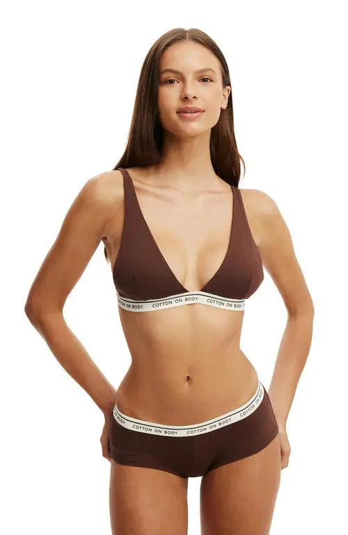 Cotton:on Branded Cotton Plunge Triangle Bralette - French Roast
