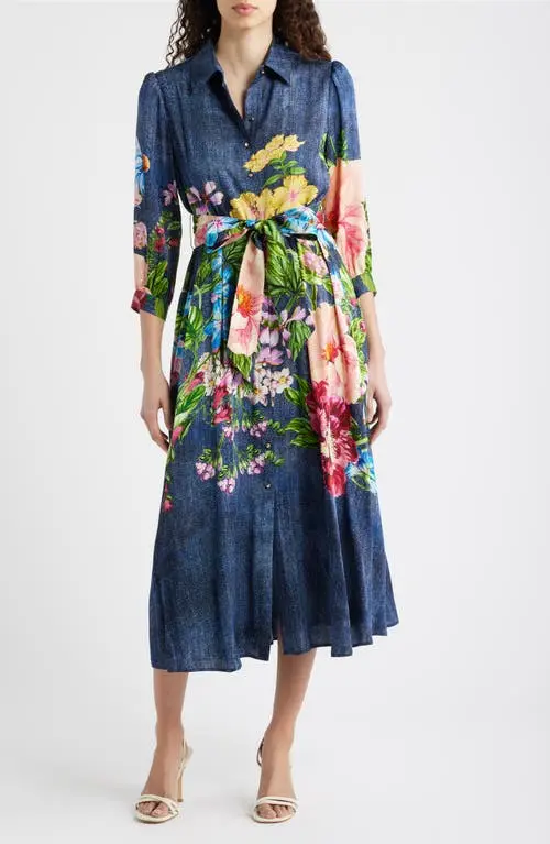 Elie Tahari The Johanna Floral & Denim Print Dress - Denim Garden Print