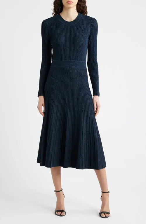 Elie Tahari The Sandra Long Sleeve Sweater Dress - Blue Palace/noir Marle