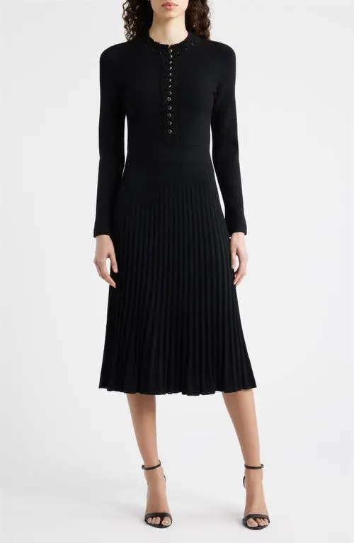 Elie Tahari The Erika Long Sleeve Sweater Midi Dress - Noir