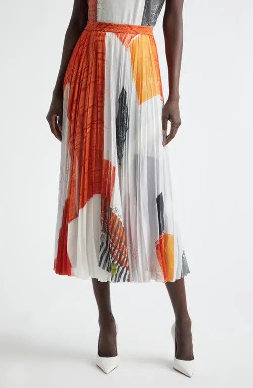 JASON WU Collage Print Pleated Chiffon Midi Skirt