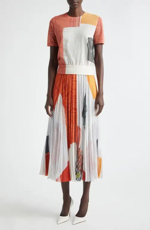 JASON WU Collage Print Pleated Chiffon Midi Skirt