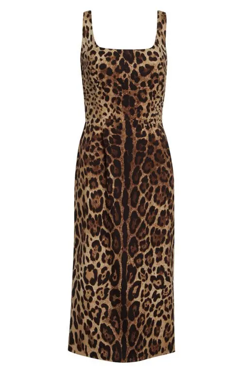 Dolce & Gabbana Leopard Print Stretch Silk Charmeuse Sheath Dress - Leo New