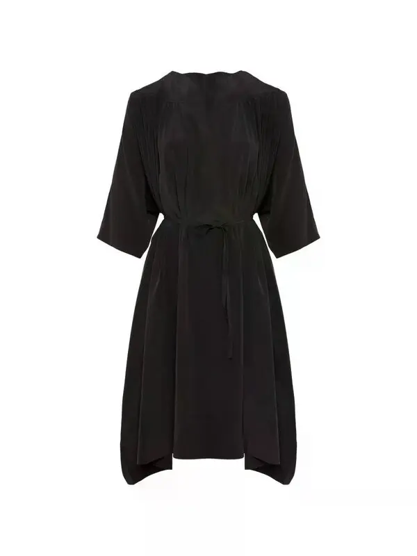 YVES SALOMON V-neck Tie Silk Midi Dress