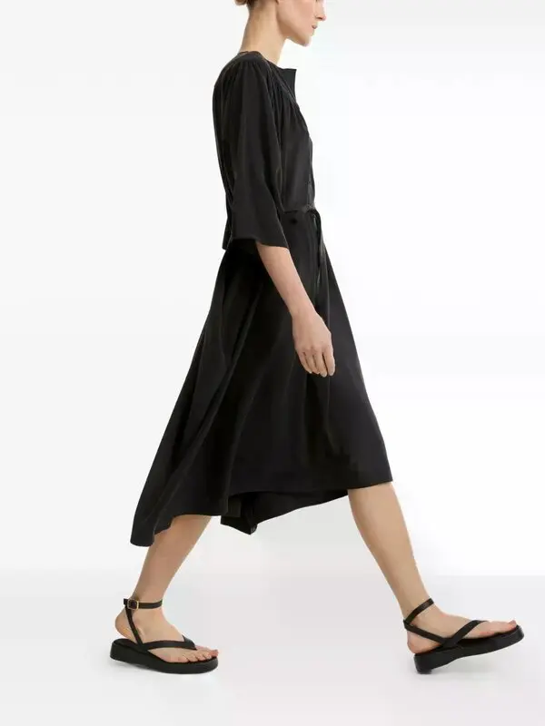 YVES SALOMON V-neck Tie Silk Midi Dress