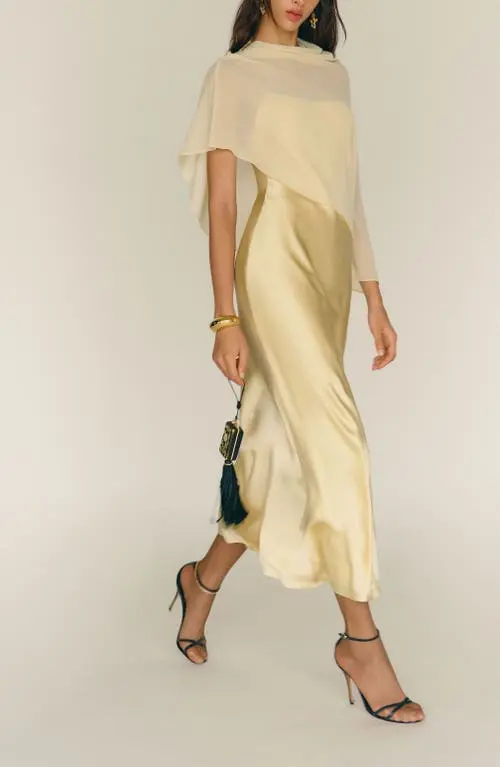 REFORMATION Lilibeth Silk Maxi Dress With Cape - Blonde