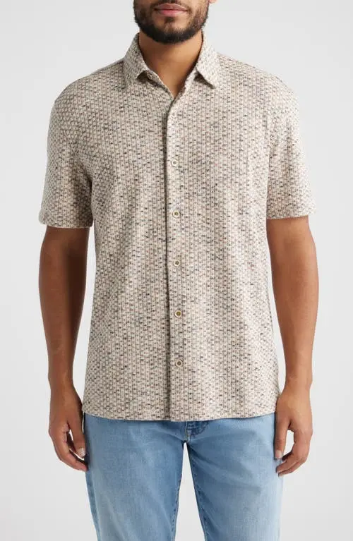Johnston & Murphy Linden Textured Short Sleeve Button-up Shirt - Ivory/brown Stripe