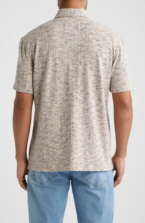 Johnston & Murphy Linden Textured Short Sleeve Button-up Shirt - Ivory/brown Stripe