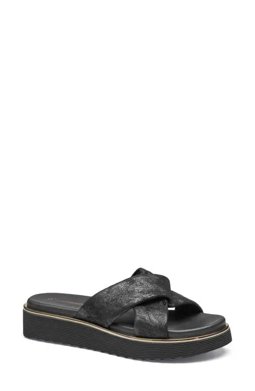 Johnston & Murphy Mitzi Platform Wedge Slide Sandal - Black Metallic Suede