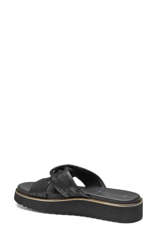 Johnston & Murphy Mitzi Platform Wedge Slide Sandal - Black Metallic Suede