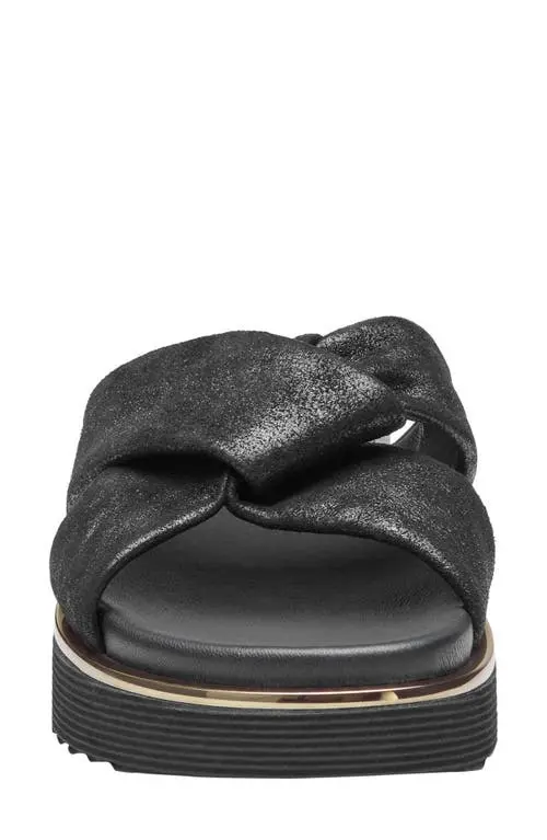 Johnston & Murphy Mitzi Platform Wedge Slide Sandal - Black Metallic Suede