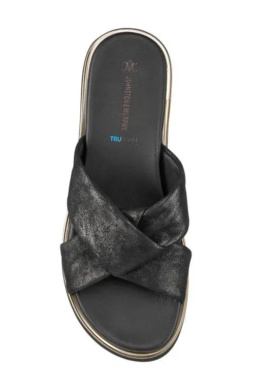 Johnston & Murphy Mitzi Platform Wedge Slide Sandal - Black Metallic Suede
